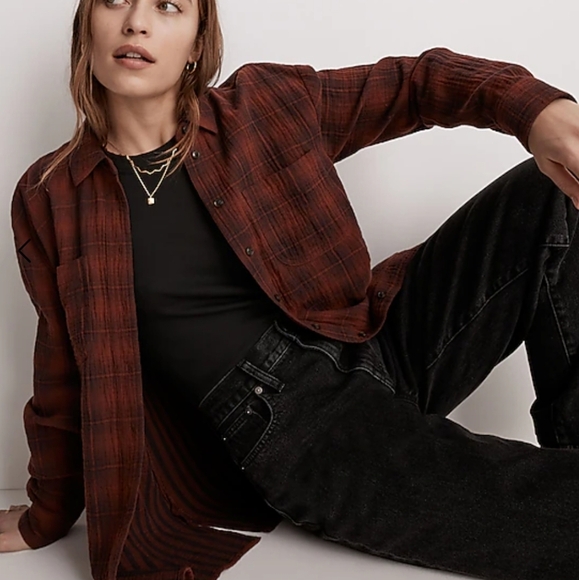 Madewell | Tops | Madewell Oversized Flannel Button Down Plaid Rusty ...